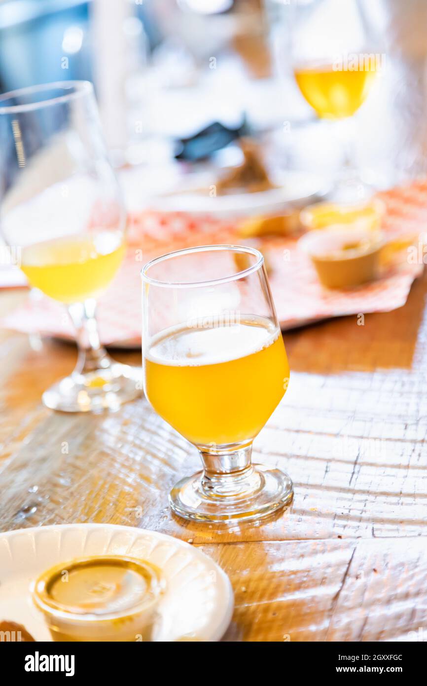 Abstract of Small Glass of Micro Brew Beers On Bar Stock Photo - Alamy