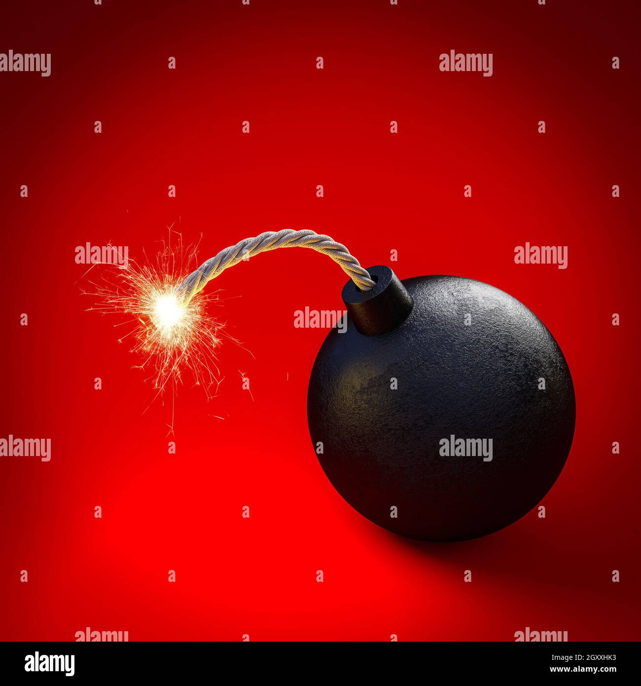 spherical black bomb with lit fuse. concept of imminent danger. 3d ...