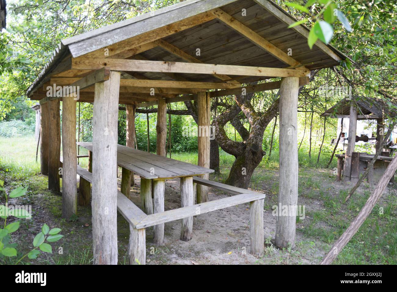 Beautiful alcove, wooden arbor, pavilion, bower, summer house, garden ...