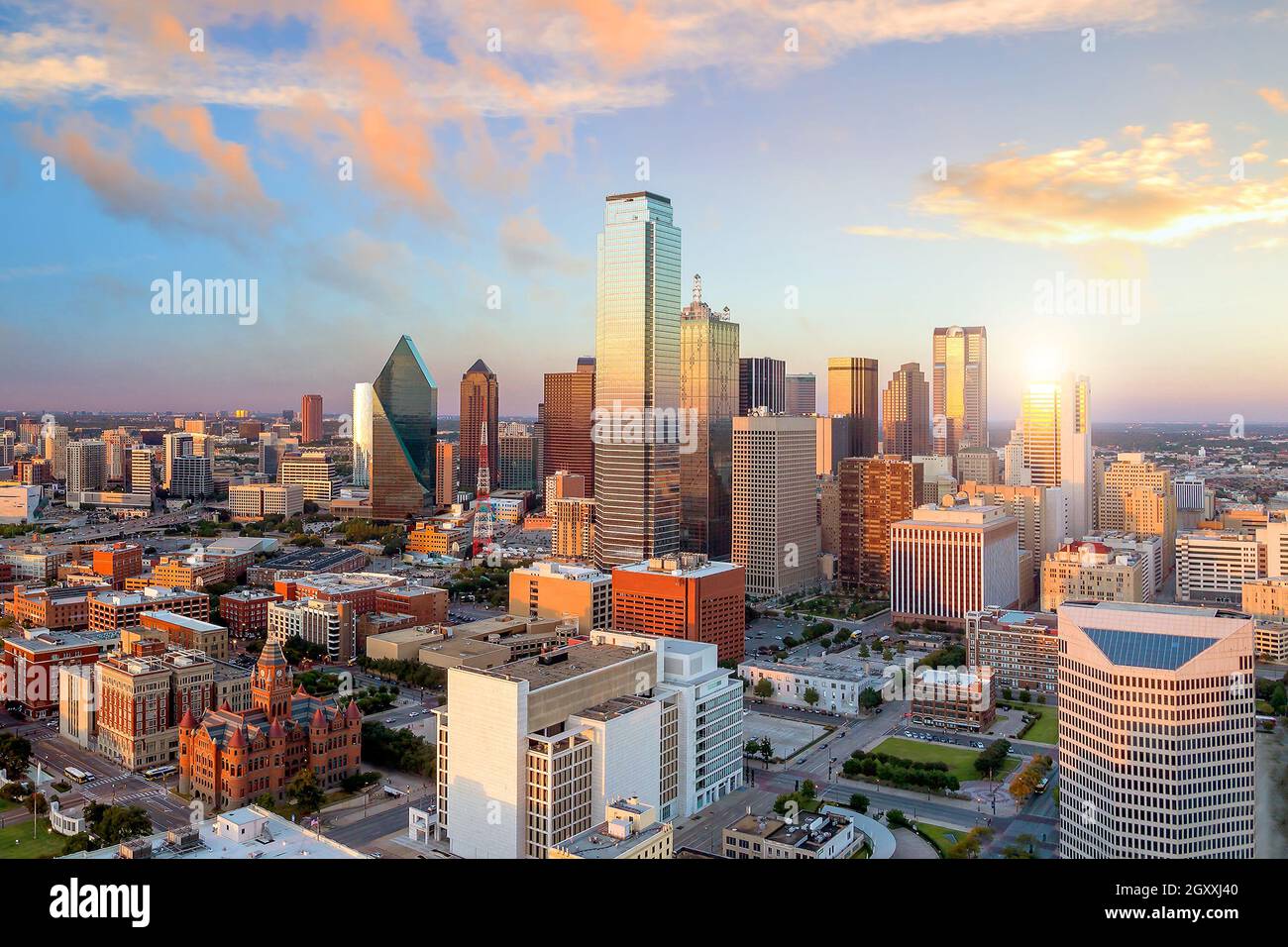Dallas, Texas cityscape with blue sky at sunset, Texas Stock Photo - Alamy