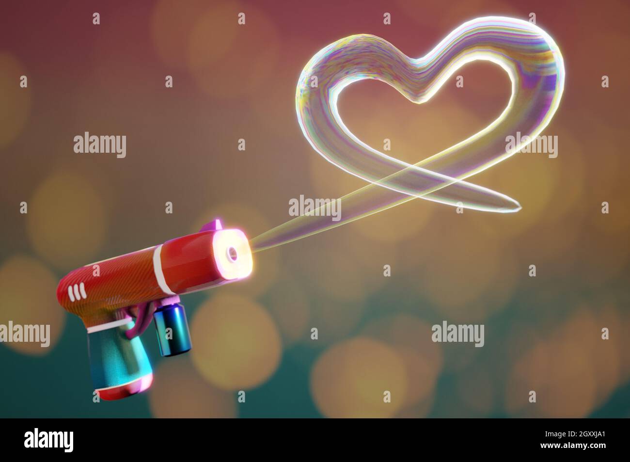 3d illustration. Shooting heart Bubbles shape from Bubble Gun Stock ...