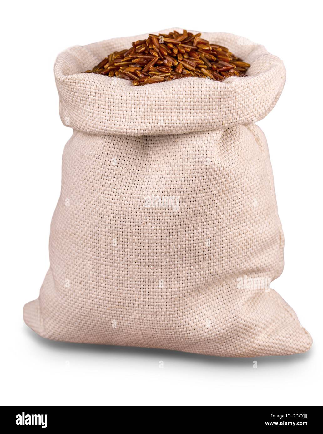 The close up Bag with red Cargo rice isolated on white background Stock ...