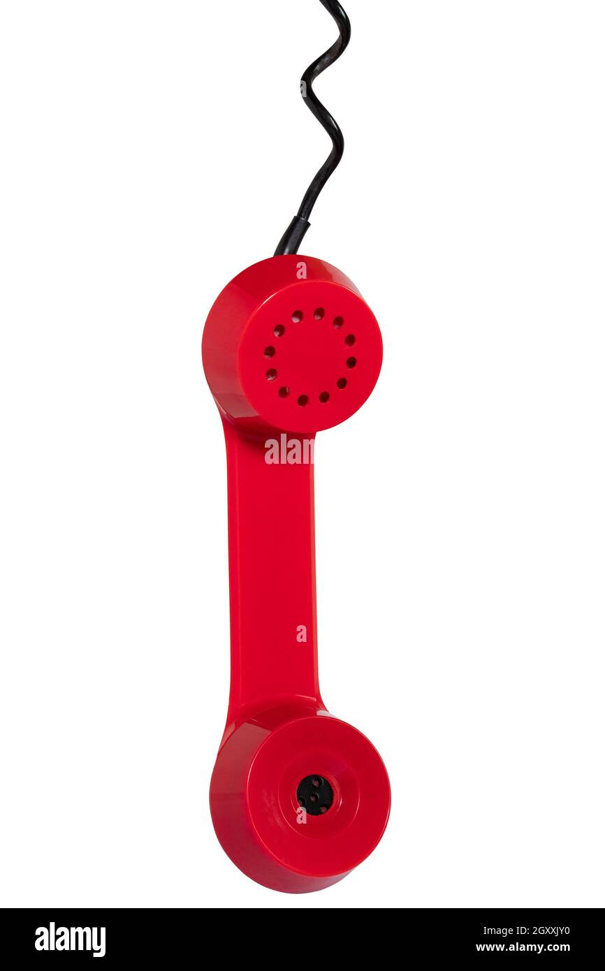 Hanging telephone receiver isolated on white background Stock Photo - Alamy