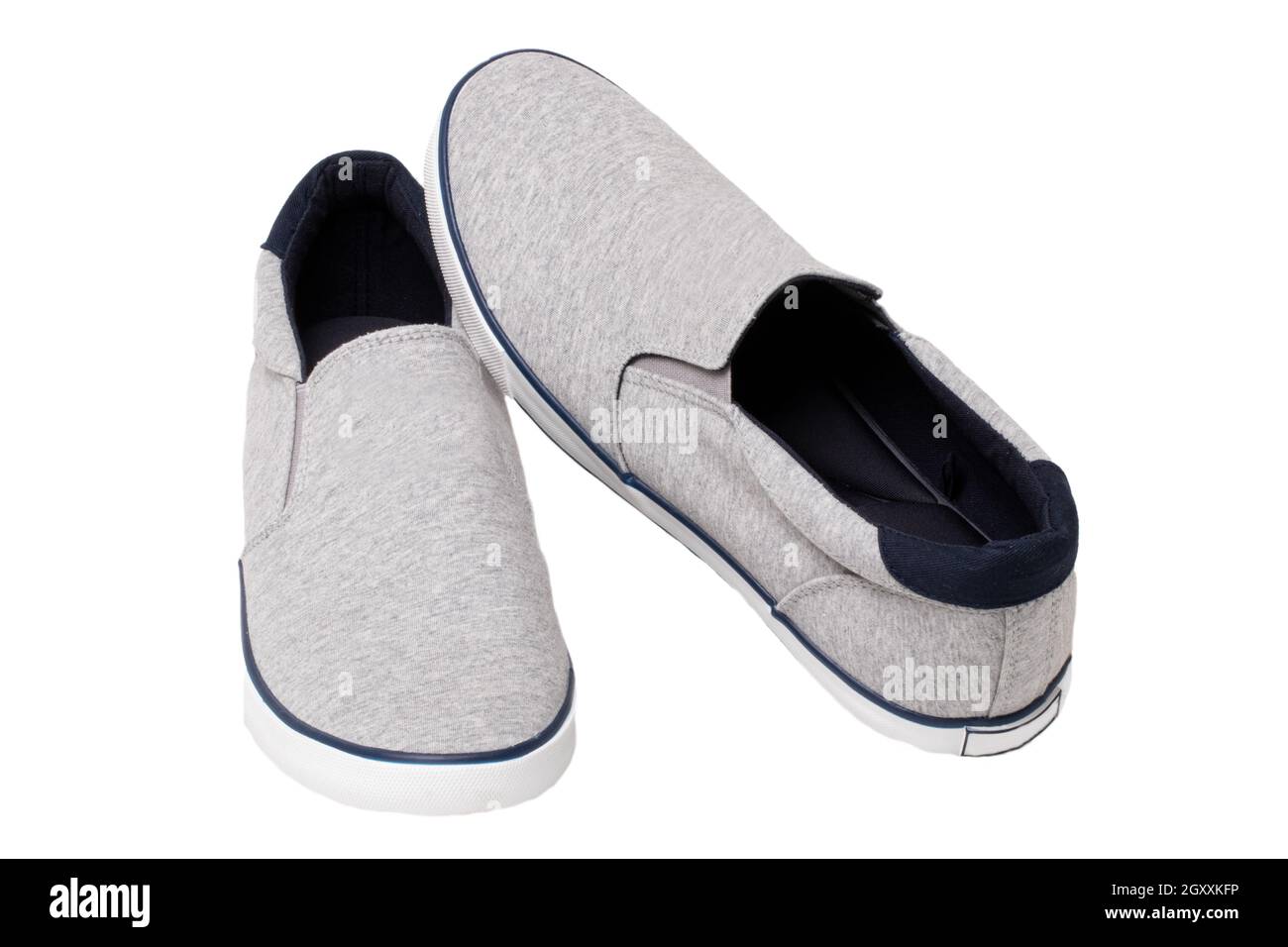 Mans gray shoes. Close-up of a pair gray sneaker or sport shoes ...
