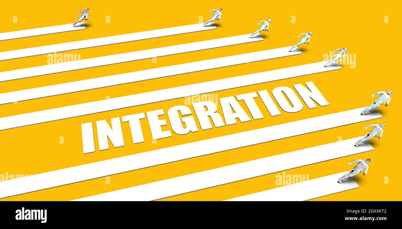 Integration Concept with Business People Running on Yellow Stock Photo ...