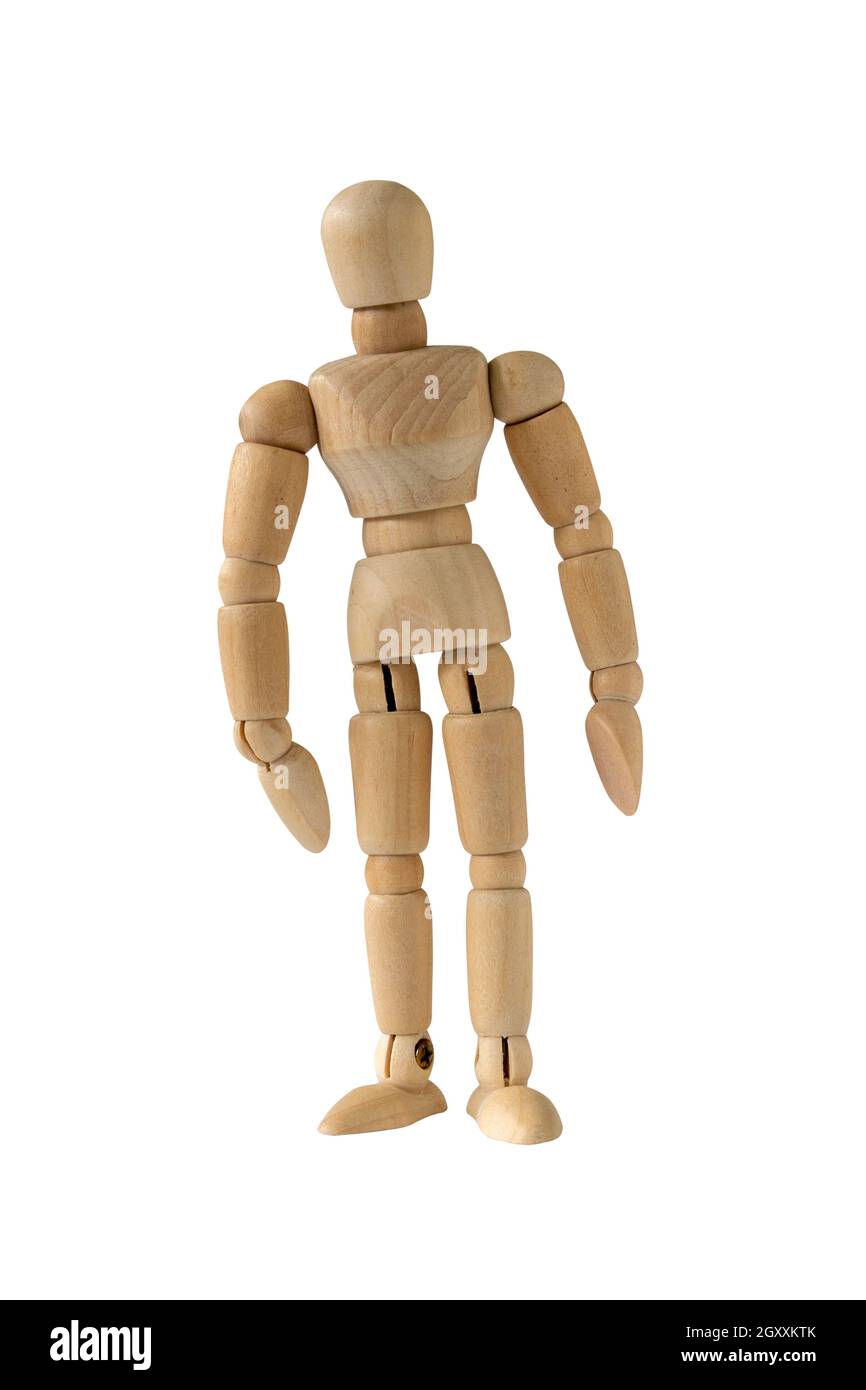 Standing wooden man, isolated on white background Stock Photo - Alamy
