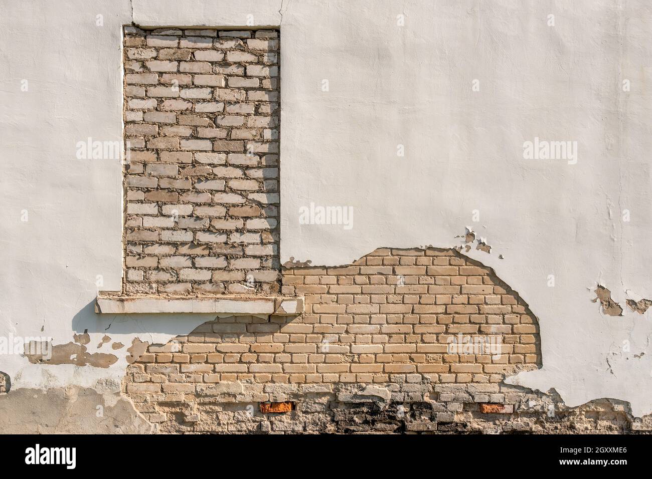 Bricked up window on a old brick wall with damage surface Stock Photo ...