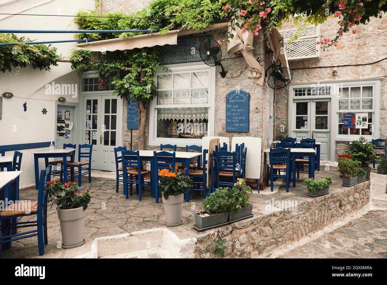 Taverna at Hydra Greece Stock Photo - Alamy