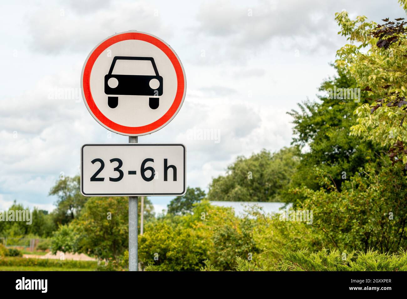 No entry for vehicular traffic with time limit Stock Photo - Alamy