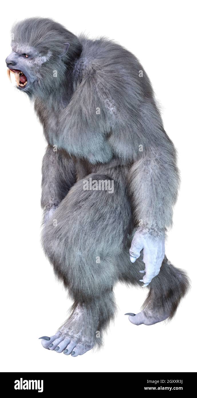 3D rendering of a snow beast creature or a Bigfoot isolated on white ...