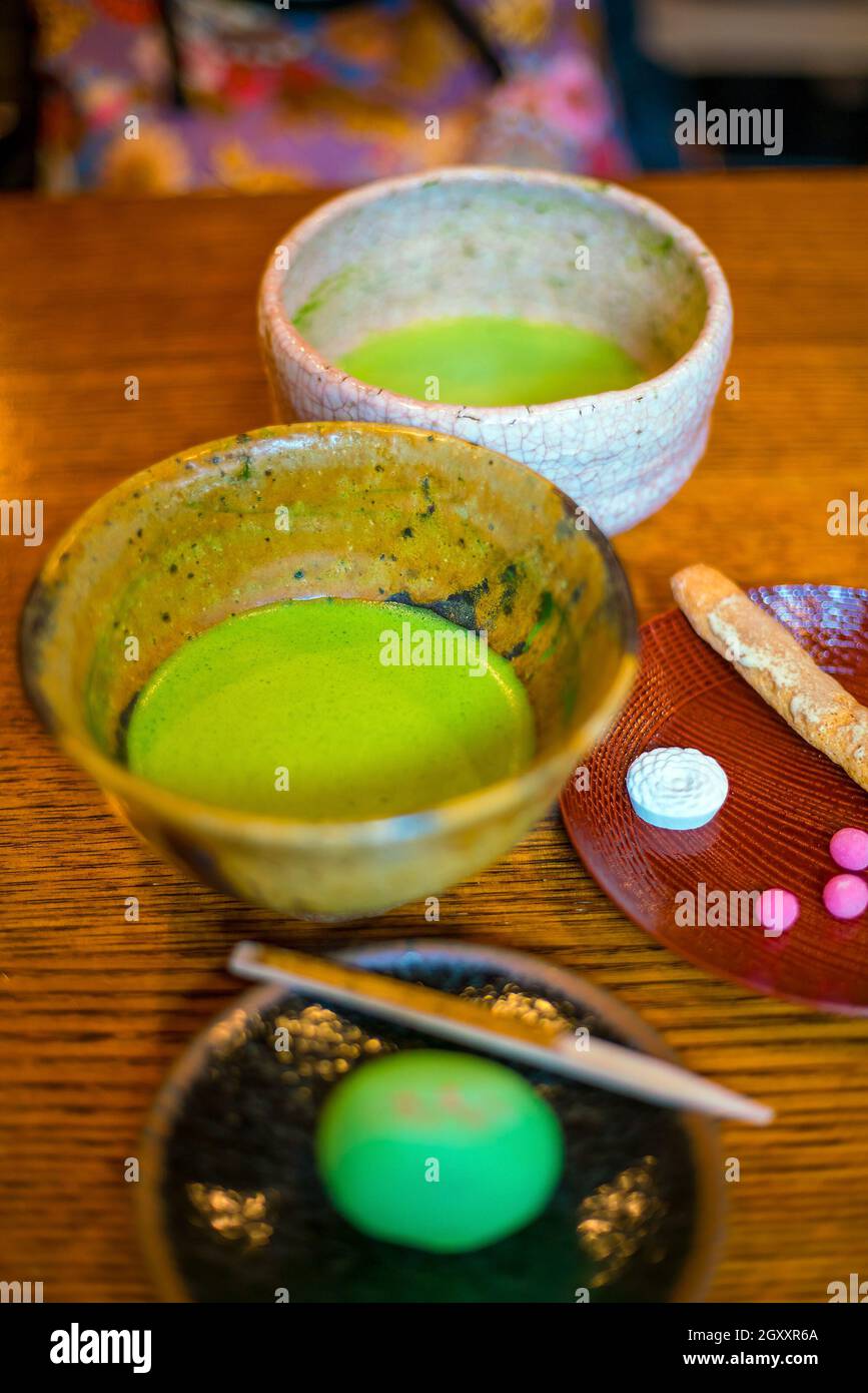 Traditional Kyoto style green tea in a japanese tea house Stock Photo ...