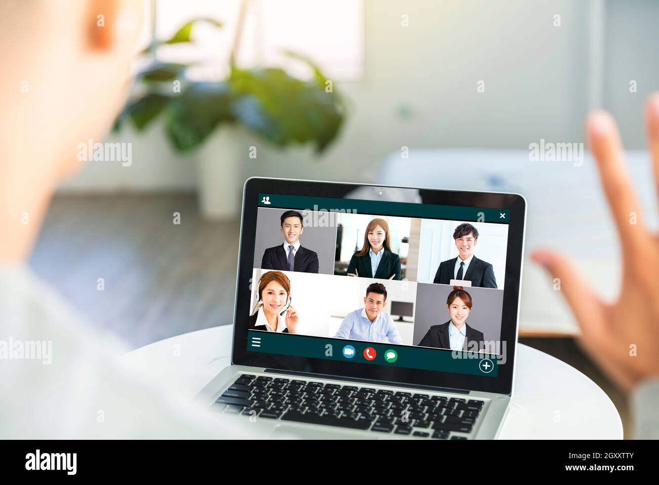 Online Video Conference Business Meeting Call On Laptop at home Stock ...