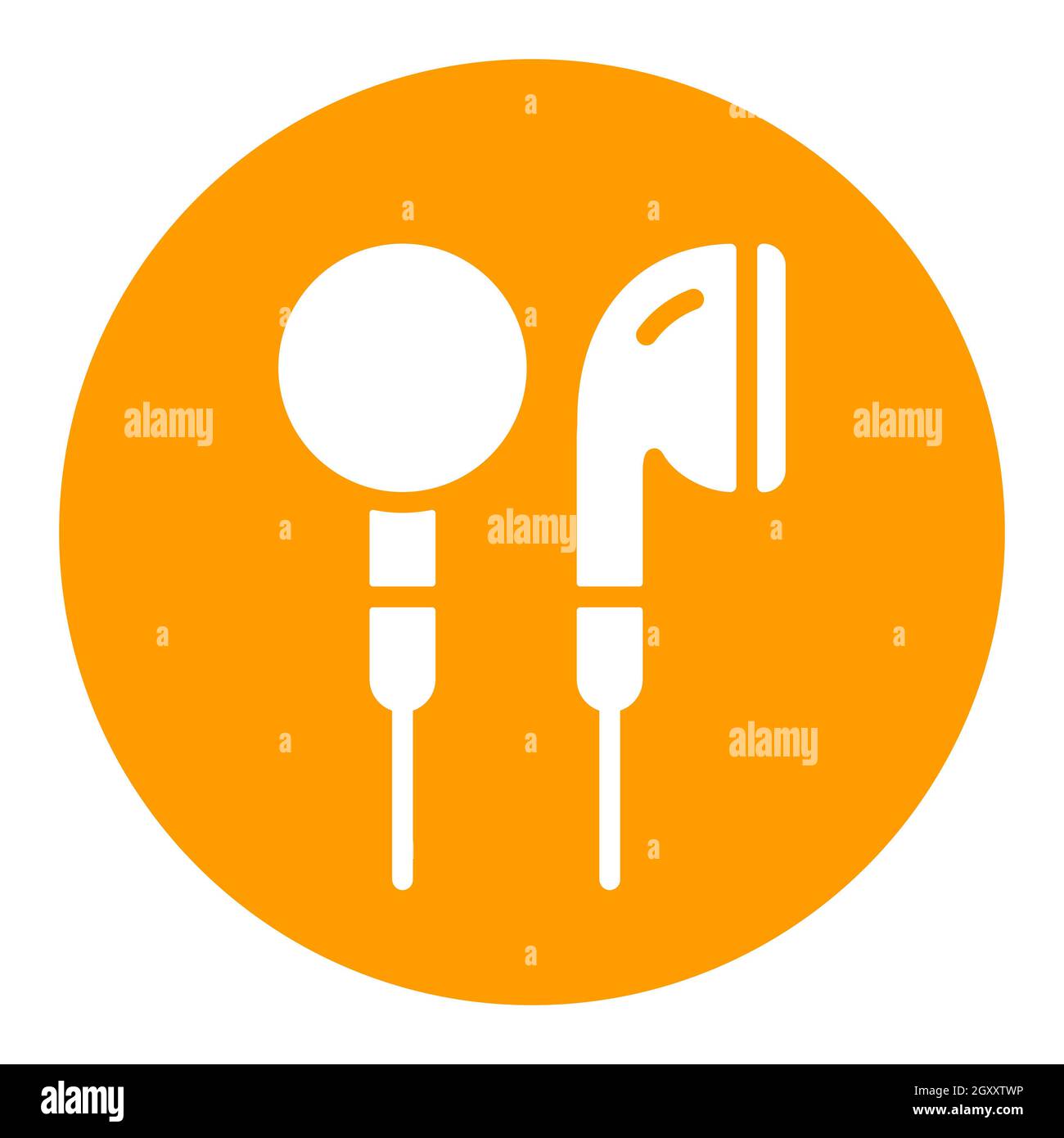 Ear-bud headphone vector flat white glyph icon. Graph symbol for music ...