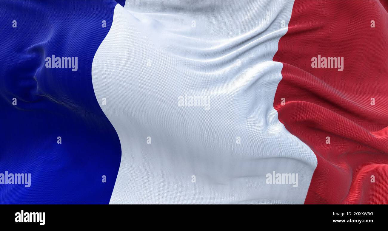 Detail of the national flag of France flying in the wind. Democracy and ...