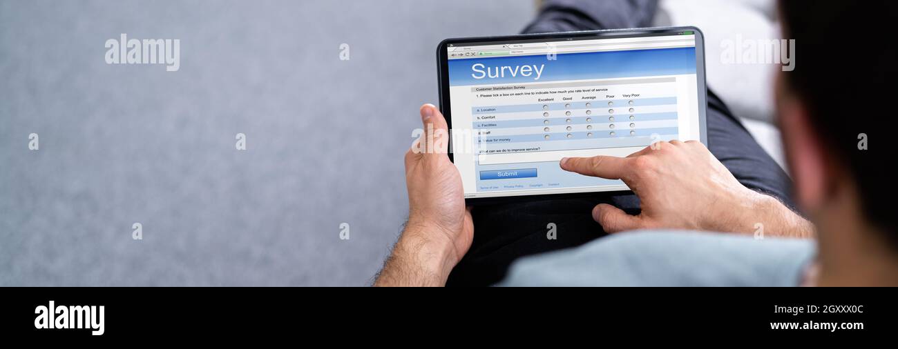 Online Survey Questionnaire Poll Form On Computer Stock Photo - Alamy