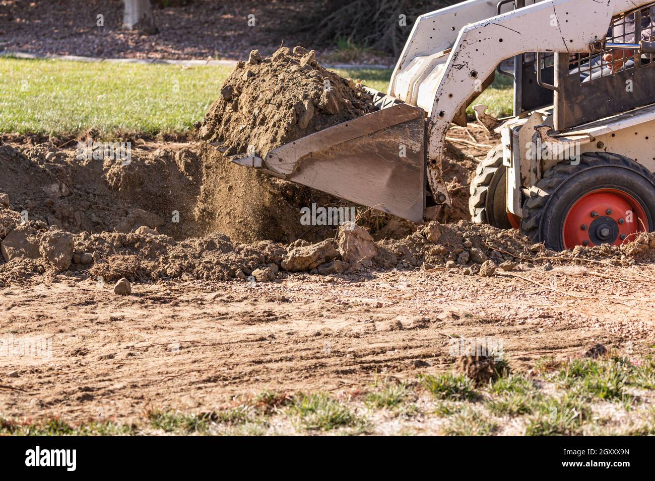 Small Bulldozer Digging In Yard For Pool Installation Stock Photo - Alamy