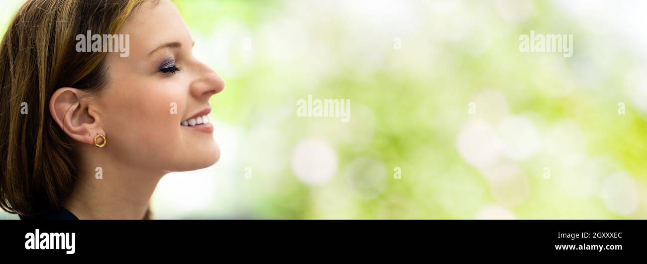 Breathing Clean Air With Closed Eyes, Nature Smell Stock Photo - Alamy