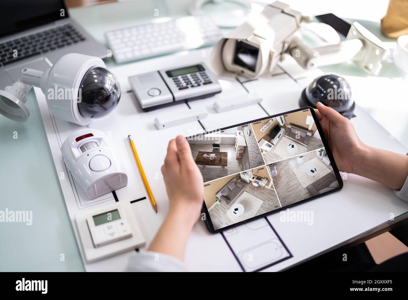 Watching CCTV Surveillance Devices And Alarm Detector System Stock ...