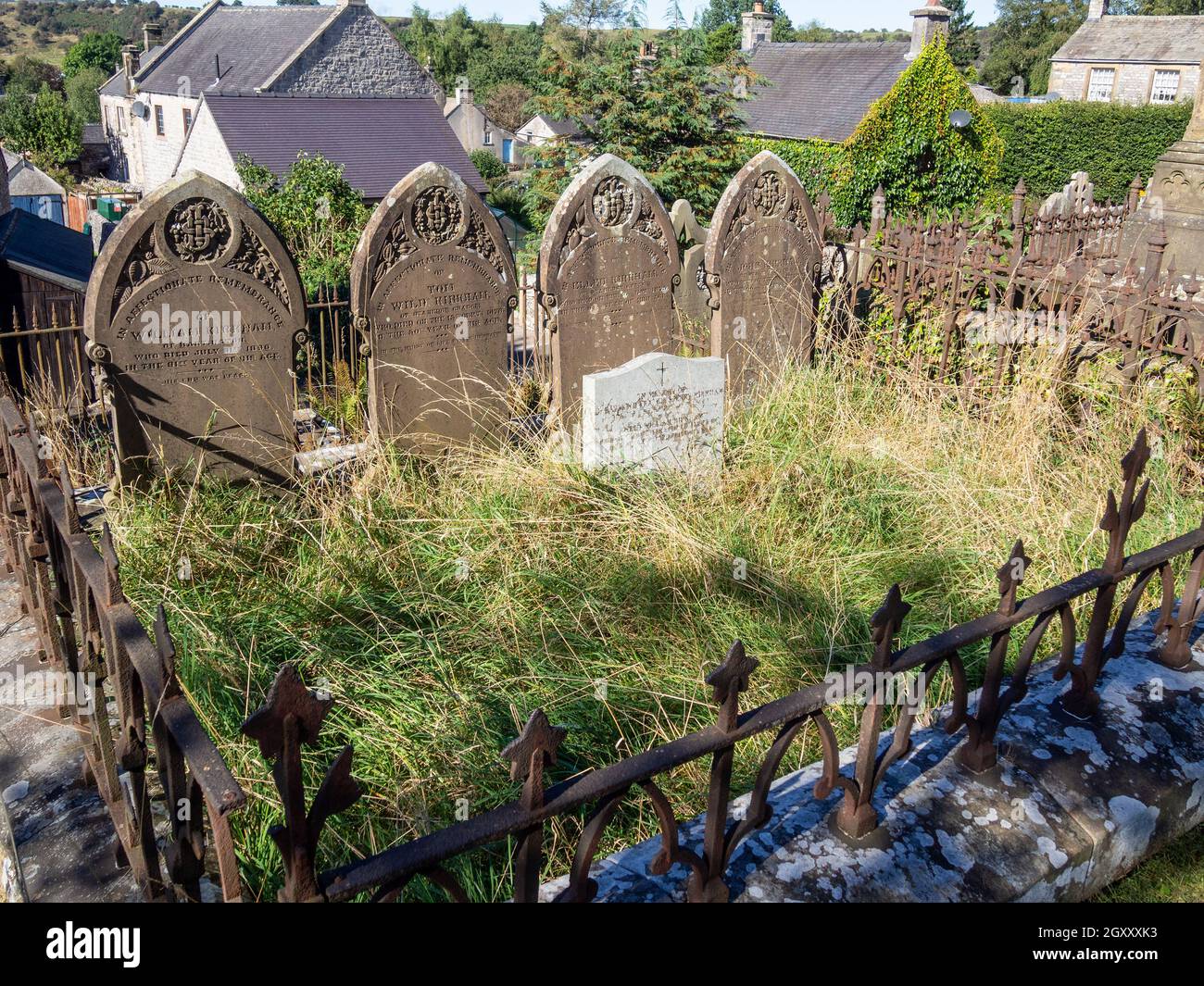 Family plot with headstones, St Giles Church in the Peak District ...