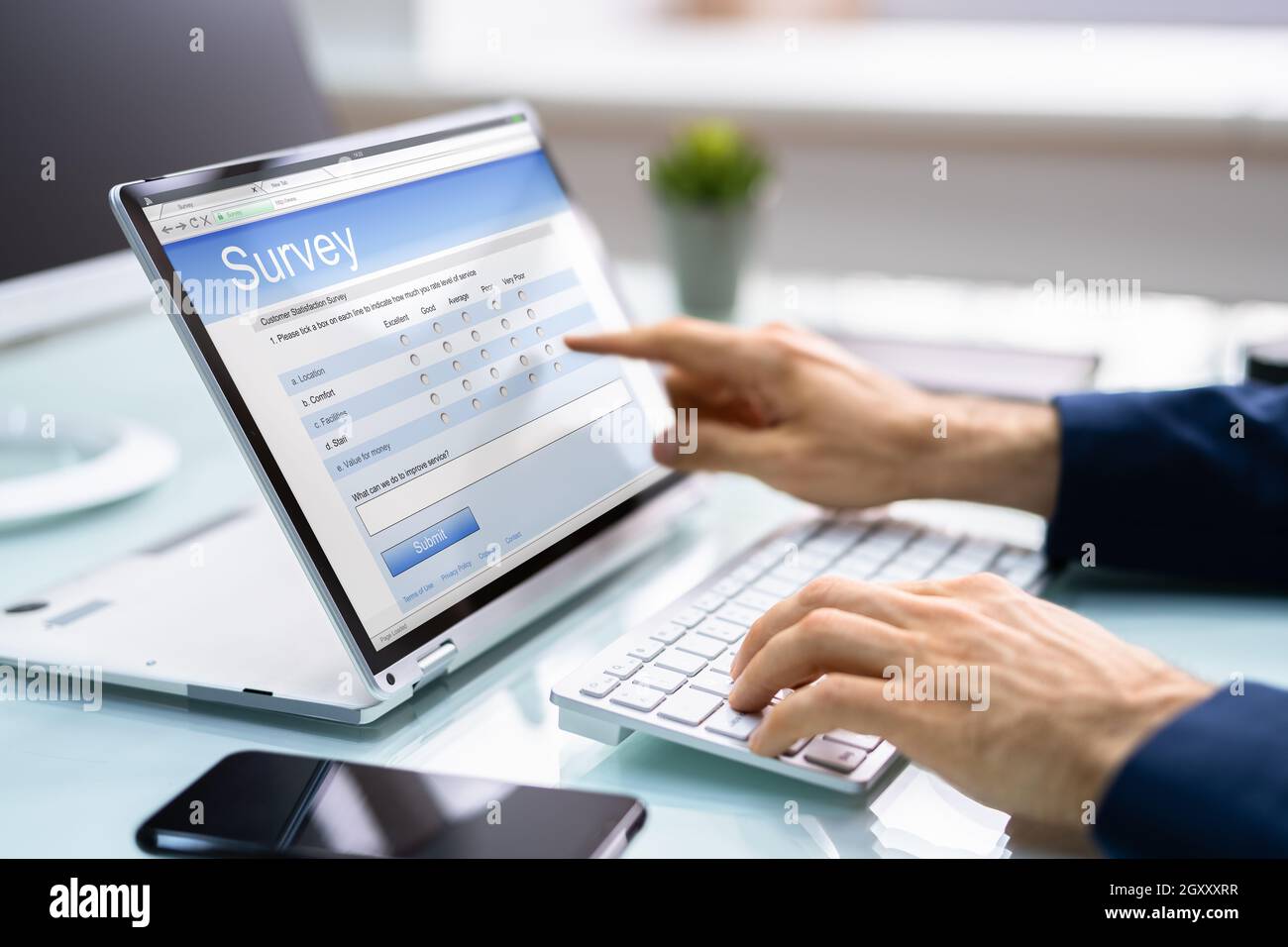Online Digital Questionnaire And Survey Form On Tablet Stock Photo - Alamy