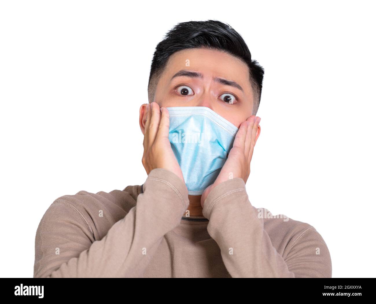 Scared man in medical mask hi-res stock photography and images - Alamy