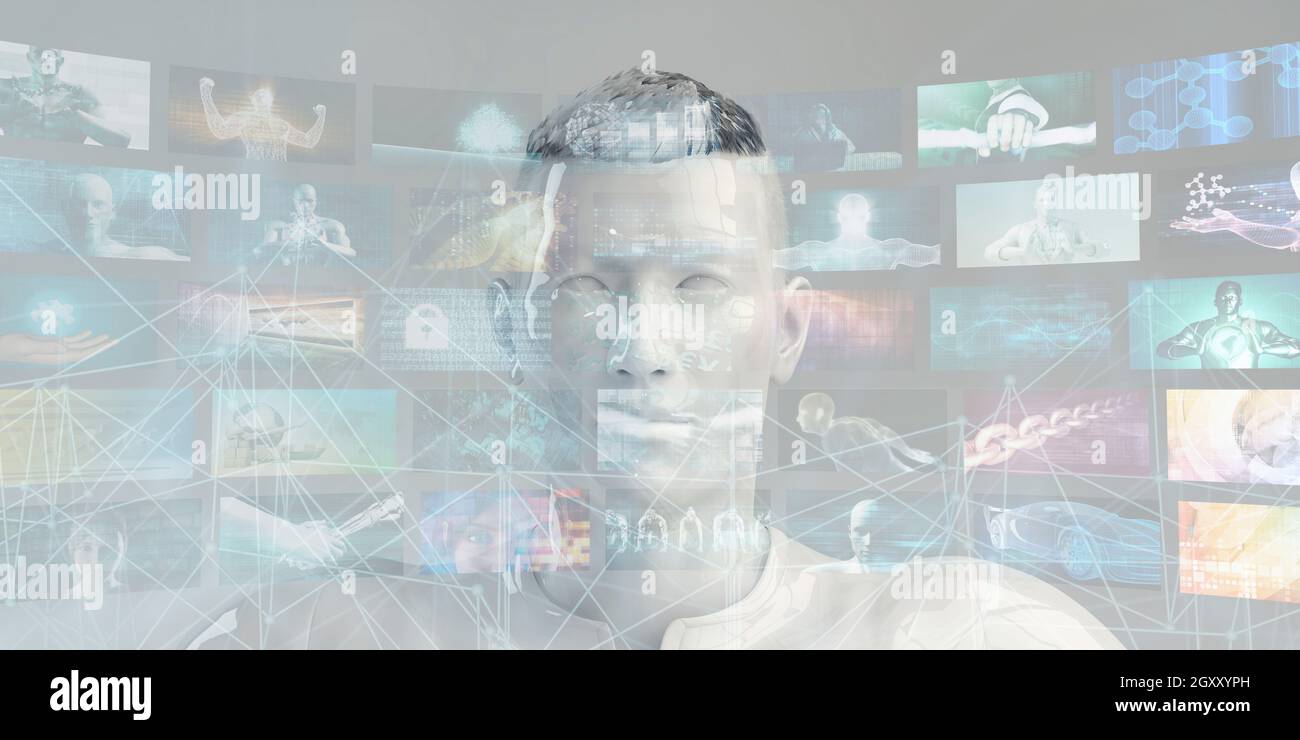 Man Accessing Technology Information and Multimedia Content on Internet ...