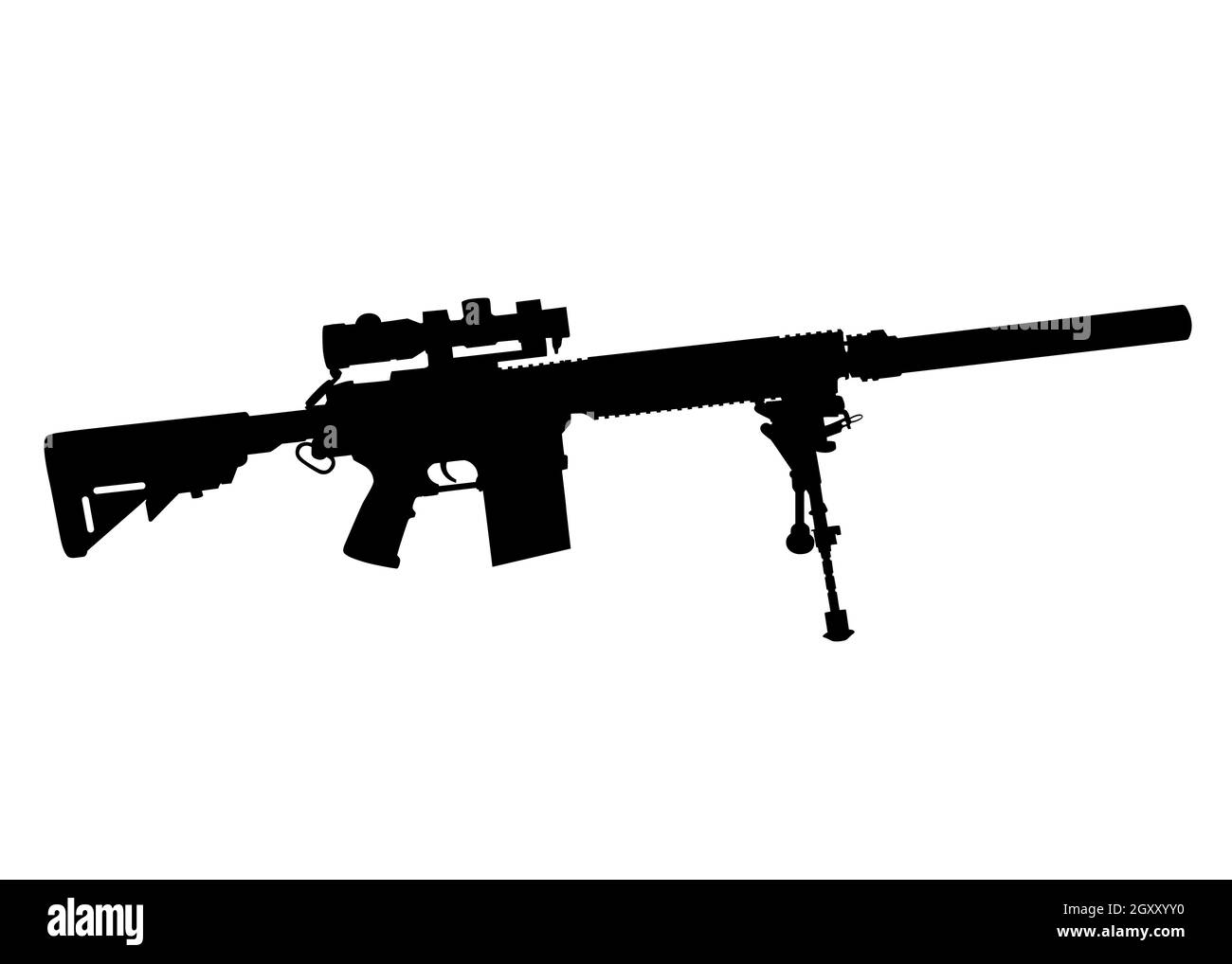 Vector image silhouette of modern military sniper rifle symbol ...