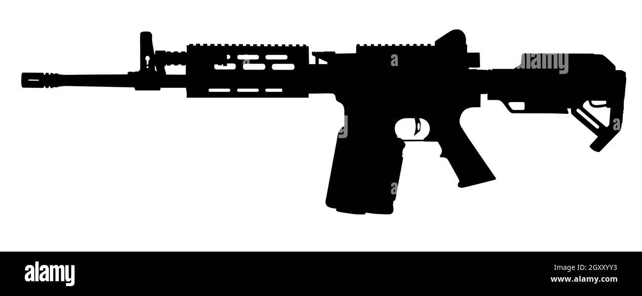 Vector image silhouette of modern military machine gun symbol ...