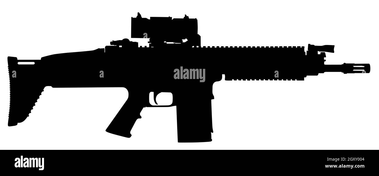Vector image silhouette of modern military assault rifle symbol ...