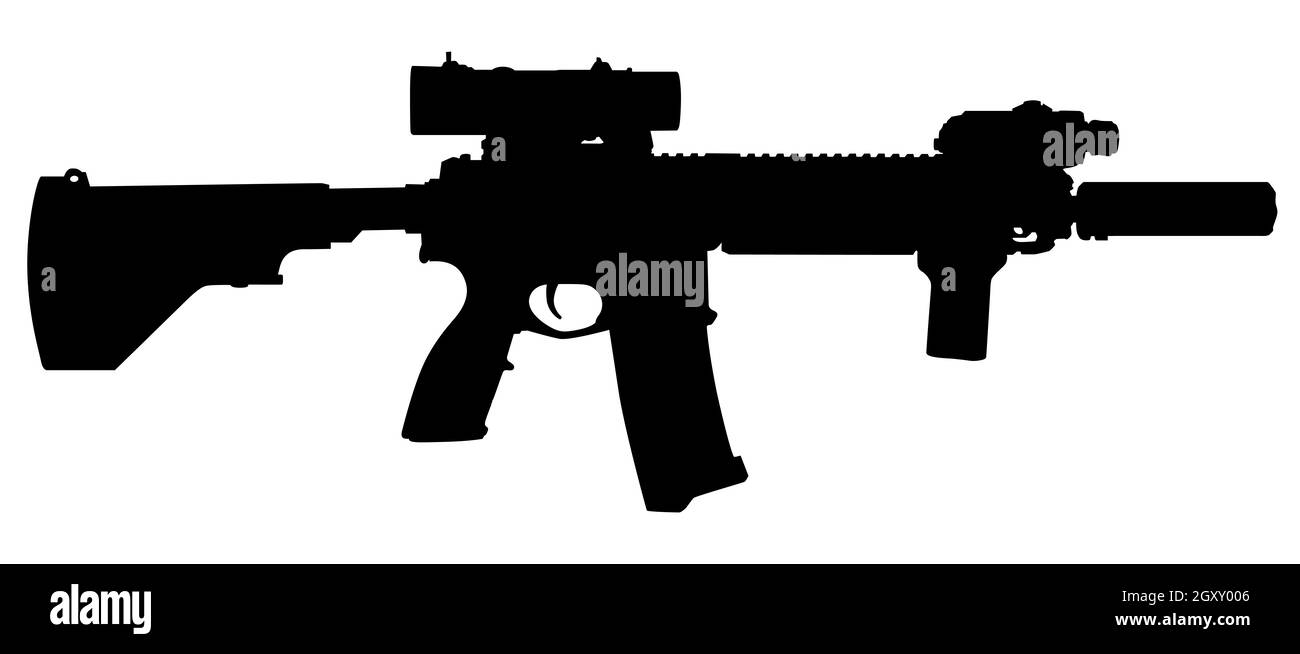 Vector image silhouette of modern military assault rifle symbol ...