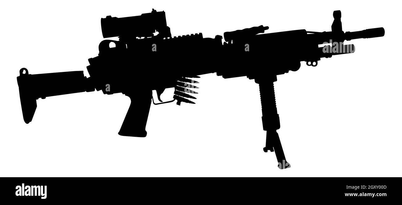 Vector image silhouette of modern military machine gun symbol ...