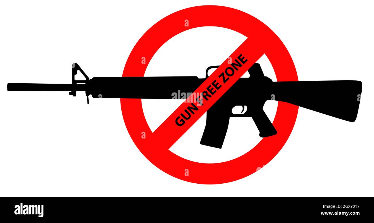 Caution sign about gun control. Restricted area, guns banned. Vector ...