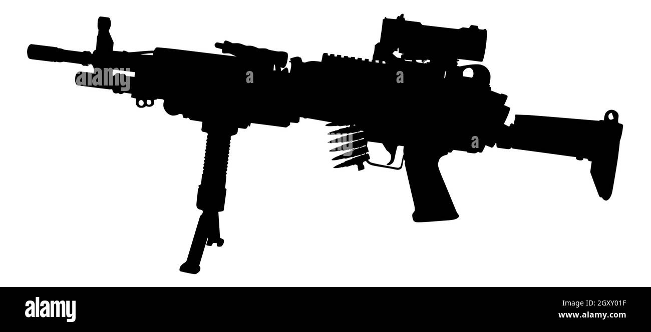 Vector image silhouette of modern military machine gun symbol ...
