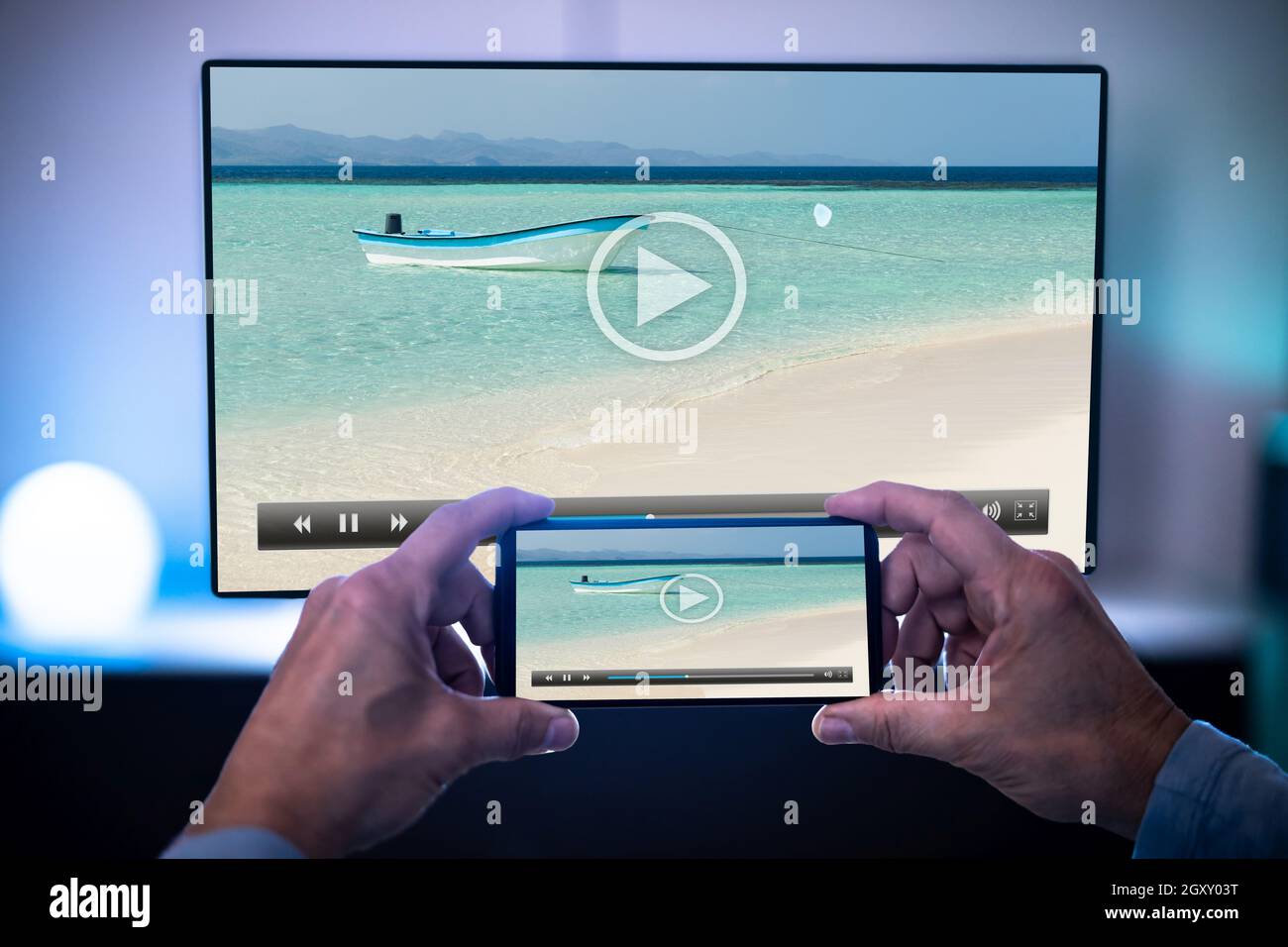 Streaming TV Connected To Internet. Watching Digital Movie Stock Photo ...