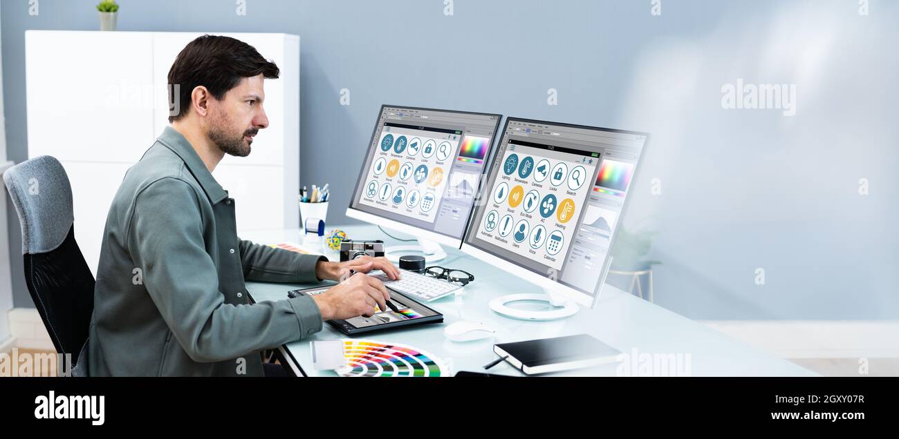 Multiple computer screens hi-res stock photography and images - Alamy