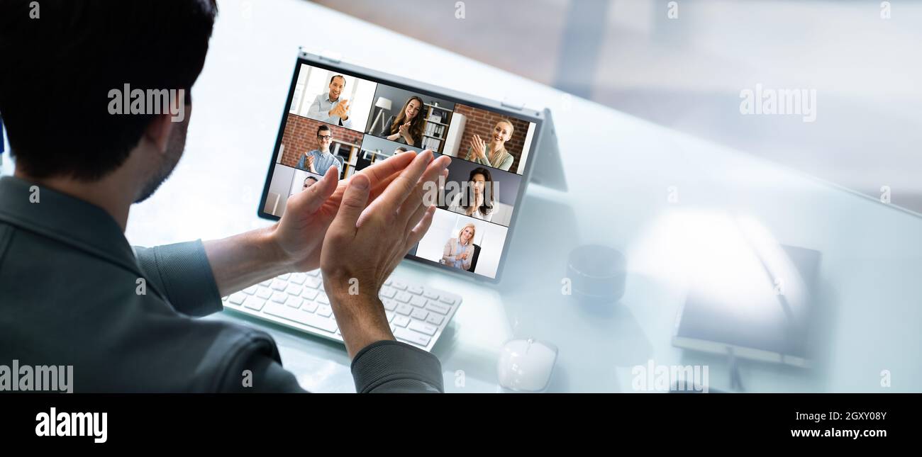 Virtual Video Conference Meeting On Hybrid Laptop Stock Photo - Alamy