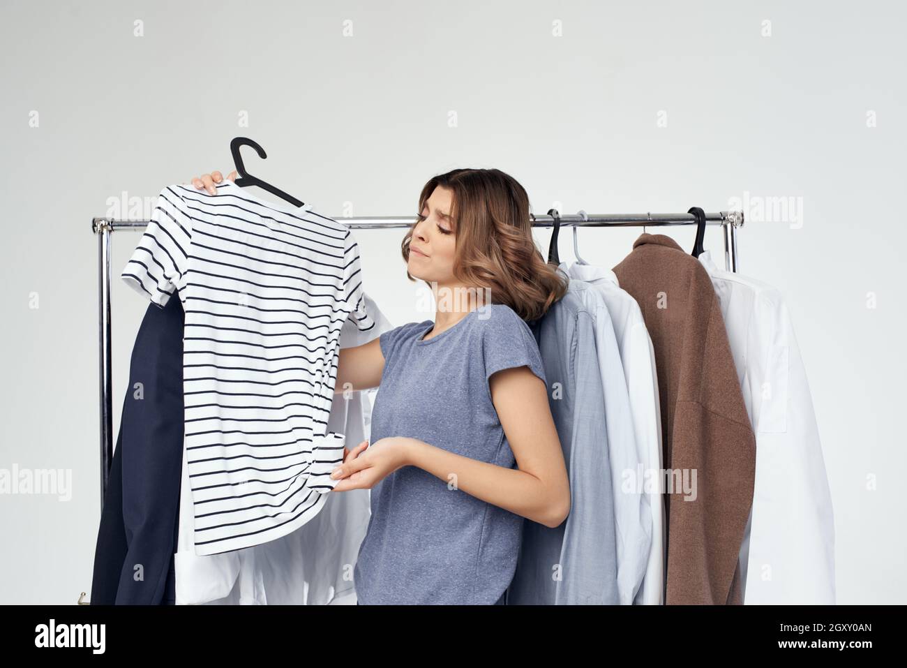 pretty woman clothes fitting modern style isolated background Stock ...