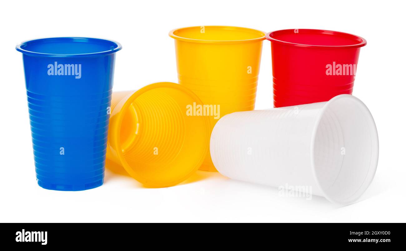 Colored disposable cups for drinks isolated on white Stock Photo - Alamy