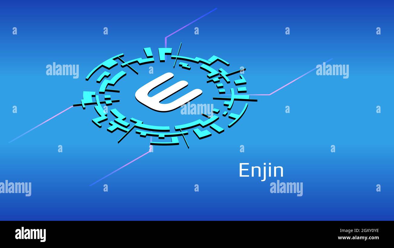 Enjin ENJ isometric token symbol in digital circle on blue background ...