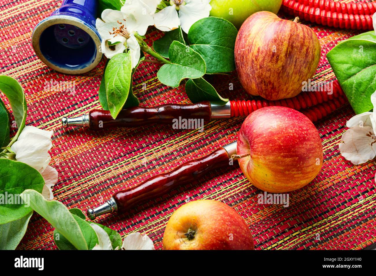 Hookah shisha with fruit tobacco.Hookah with apple tobacco.Kalian fresh ...
