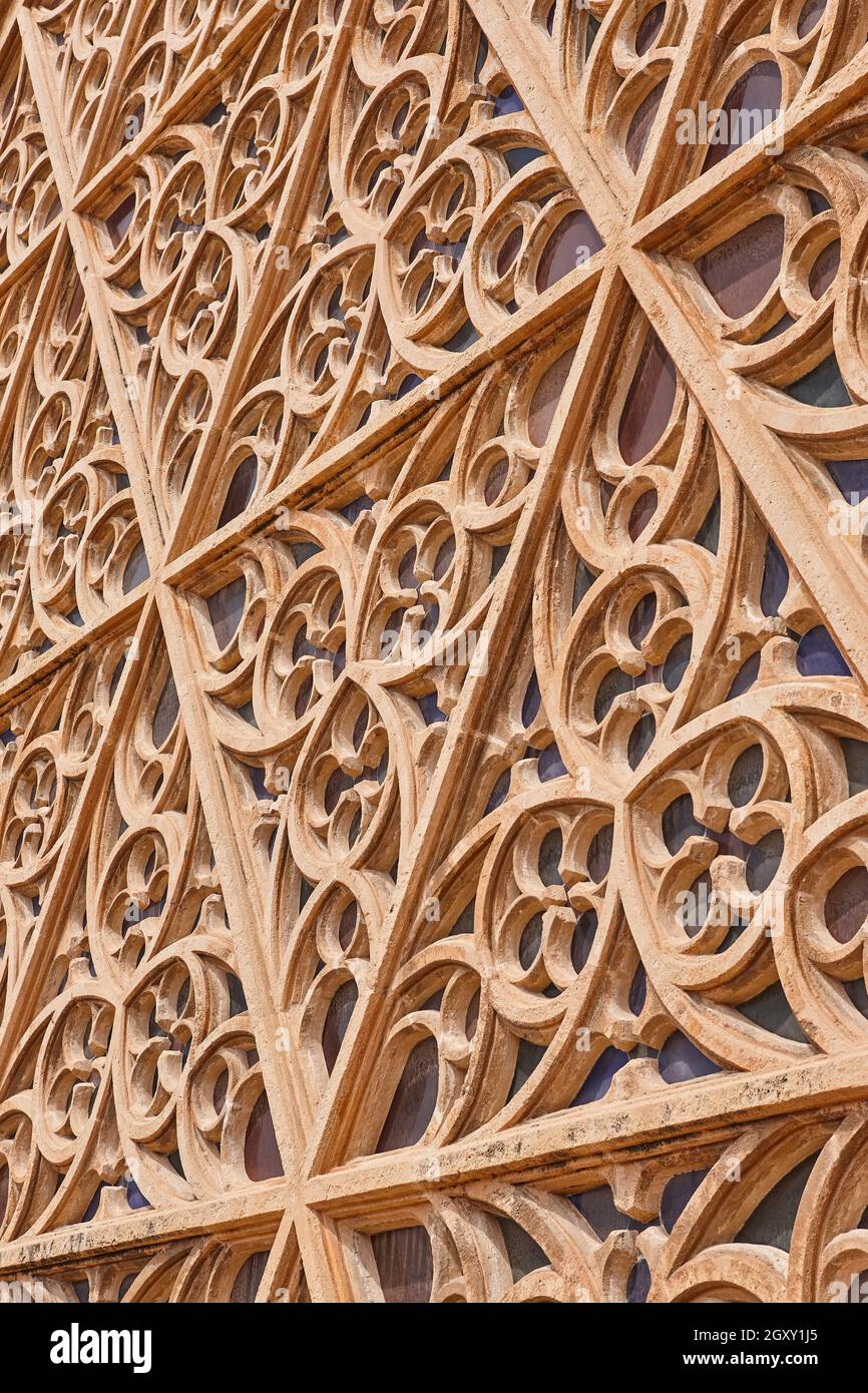 Rose window in Palma de Mallorca cathedral. Architecture landmark ...