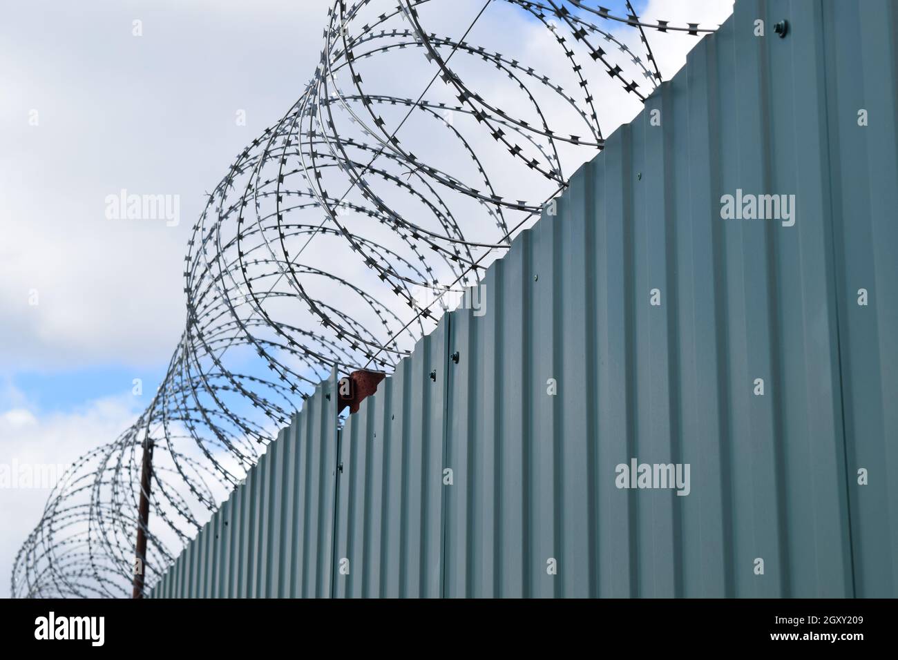 Diagonal pattern of metal profile. Fences from the galvanized iron ...