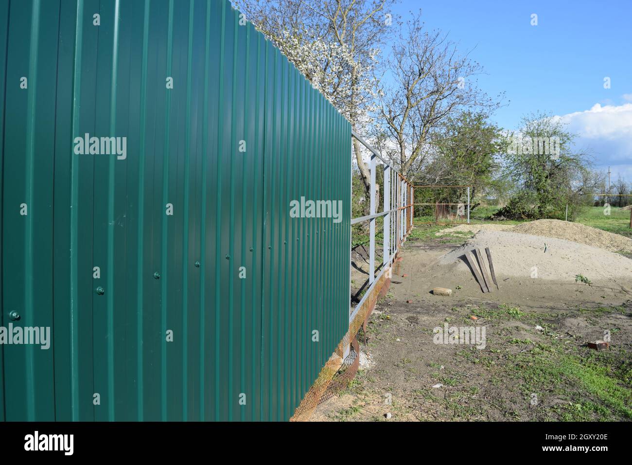 Diagonal pattern of metal profile. Fences from the galvanized iron ...