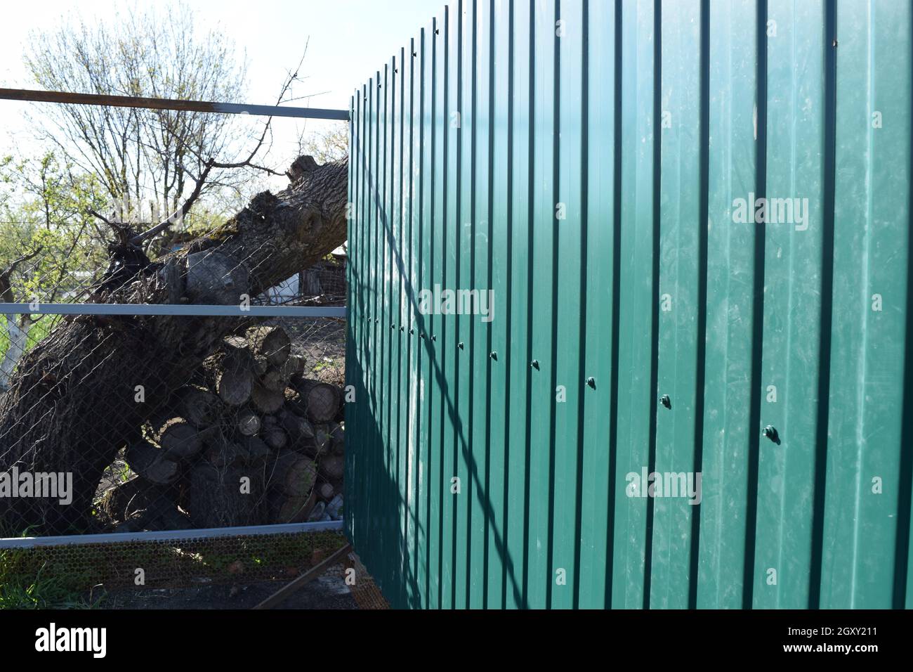 Diagonal pattern of metal profile. Fences from the galvanized iron ...