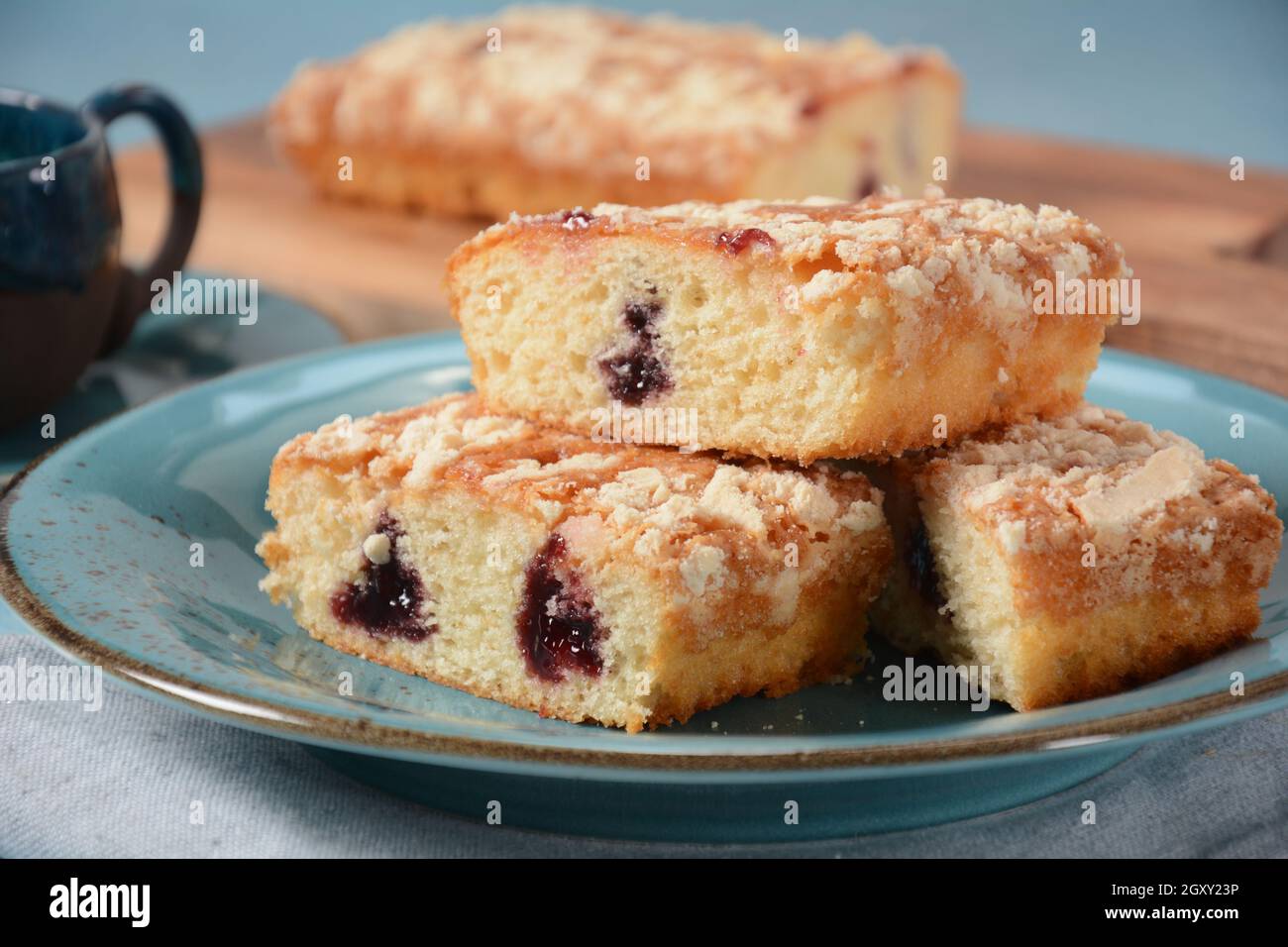 German cherry cake with vanilla and icing sugar, with glaze, served and ...