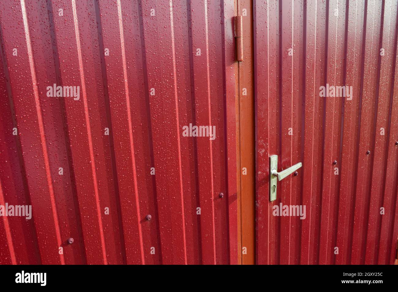 Gate with the handle in a fence. Diagonal pattern of metal profile ...