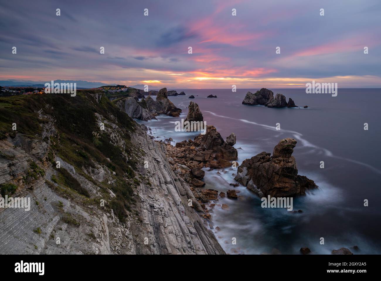 Incredible cliffs on the Spanish coast near Santander during a ...