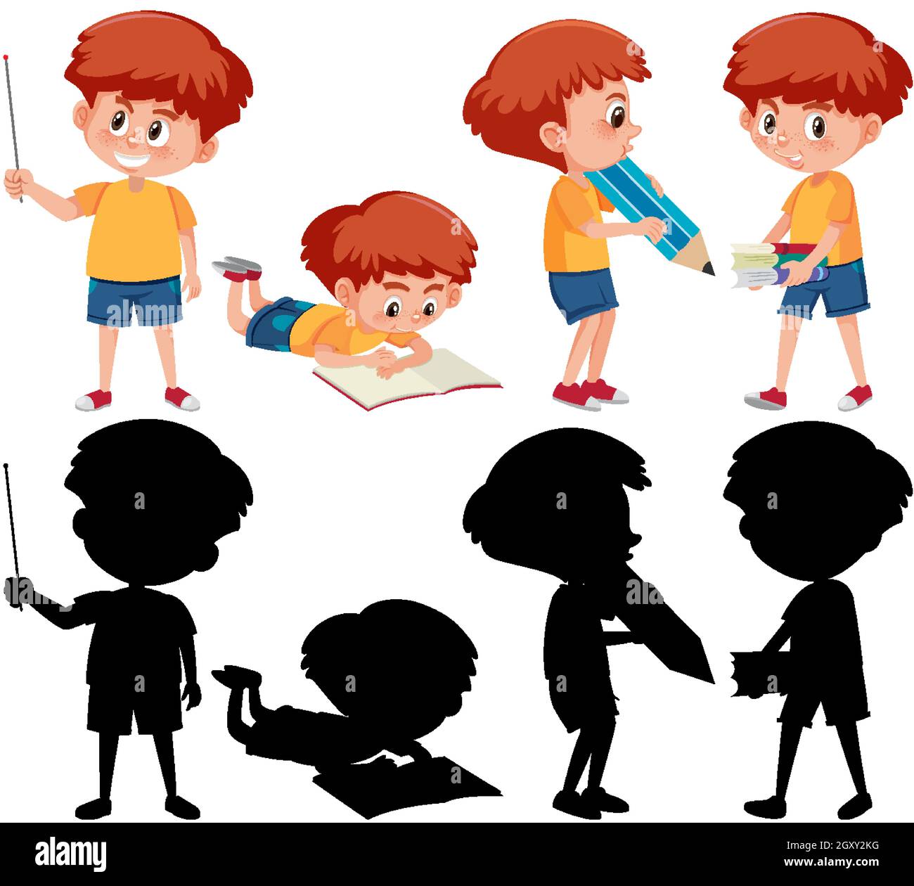 Set of a boy cartoon character in different positions with its ...