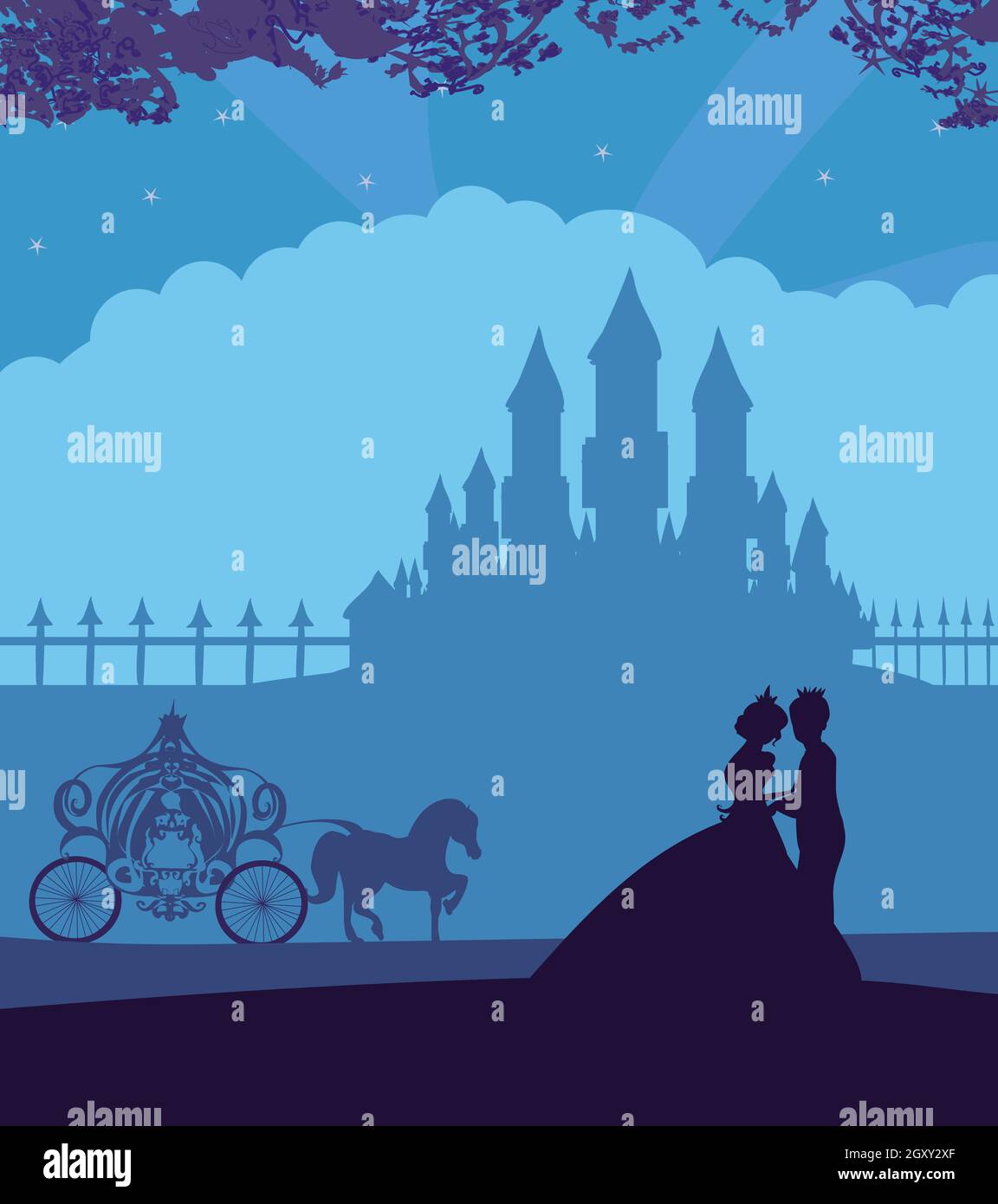 Blue Princess Castle Silhouette