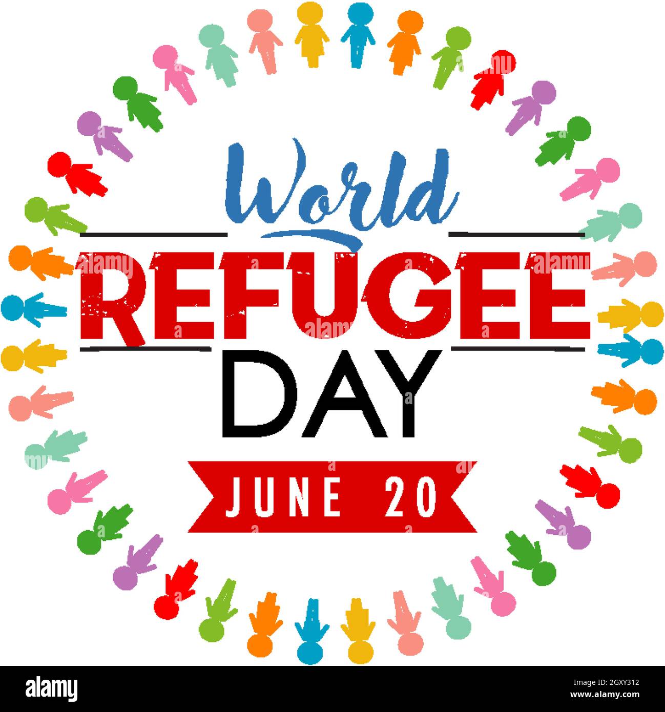 World Refugee Day banner with different colour people sign illustration ...